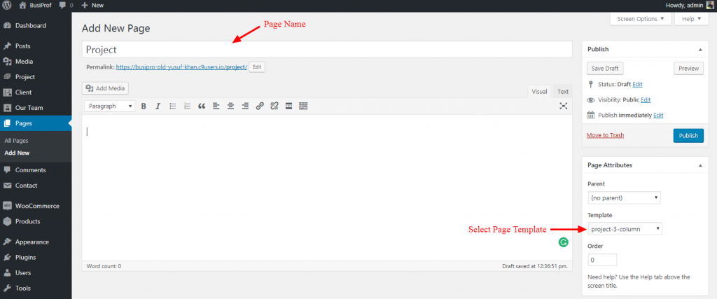How to Create Project Page in Busiprof Theme – Webriti Help Centre