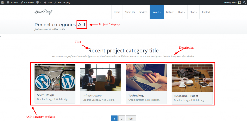 How to display Project with different way in Busiprof Theme – Webriti Help Centre