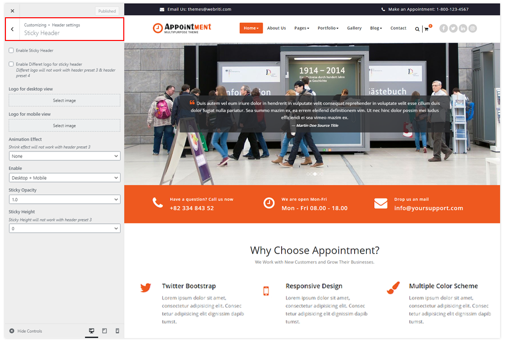 How To Customize The Sticky Header Webriti Help Centre